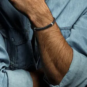 LINK UP Braided Leather Bracelet With Stainless Steel Detail