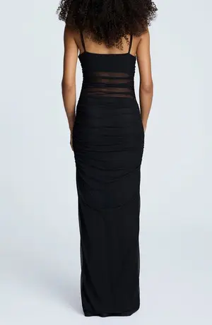 KENNETH COLE Ruched Mesh Maxi Dress