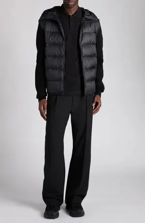 Moncler Cotton Knit & Down Hooded Cardigan