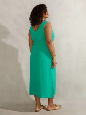 LIVE UNLIMITED Linen Blend Drawstring Midi Dress - Green