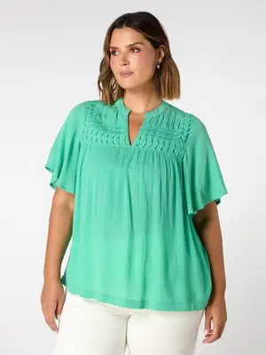 LIVE UNLIMITED Crinkle Smocked Top
