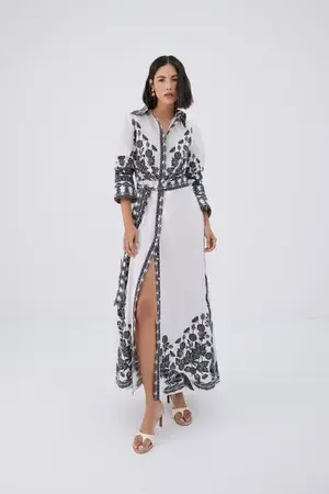 RAISHMA Printed Cotton Poplin Maxi Dress - White