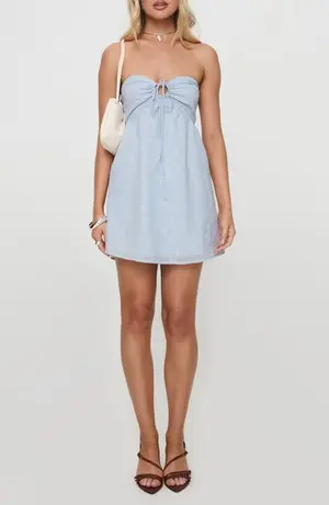Princess Polly Embroidered Strapless Mini Dress - Blue