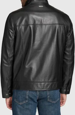 Andrew Marc Leather Moto Jacket With Bib - Black