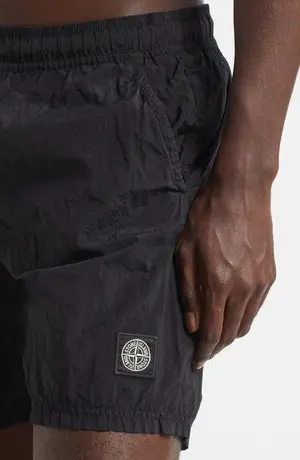 Stone Island Compass Logo Patch Nylon Swim Trunks - V0029 Black
