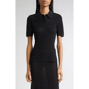 Victoria Beckham Chevron Pointelle Polo Sweater