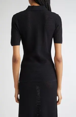 Victoria Beckham Chevron Pointelle Polo Sweater