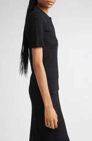 Victoria Beckham Chevron Pointelle Polo Sweater