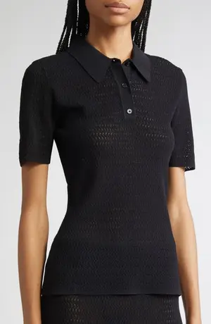 Victoria Beckham Chevron Pointelle Polo Sweater