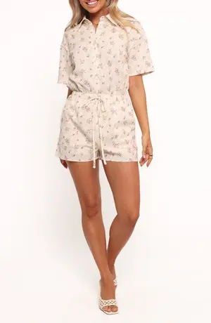 PETAL & PUP Calypso Short Sleeve Romper - Cream Pink Floral