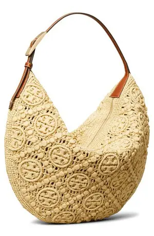 Tory Burch T-monogram Woven Raffia Shoulder Bag - Natural