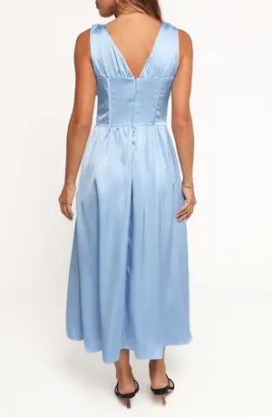 PETAL & PUP Verena Plunge Neck Satin Dress