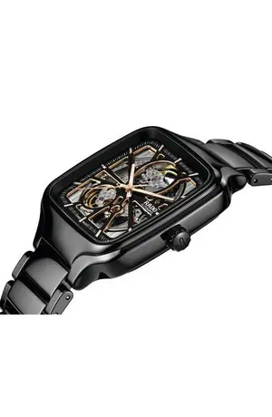 RADO True Square Automatic Open Heart Ceramic Bracelet Watch - Black Multi
