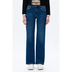 BAYEAS Mid-rise Wide-leg Jeans - Dark Blue