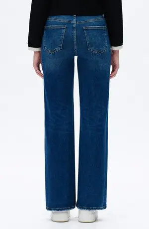 BAYEAS Mid-rise Wide-leg Jeans - Dark Blue