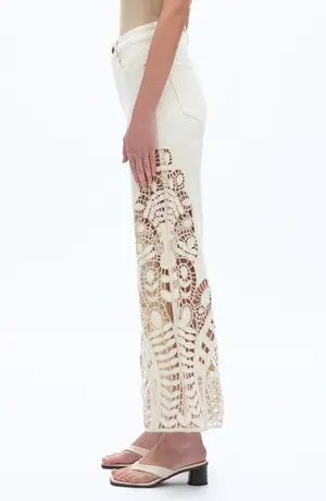 BAYEAS High-waist Embroidered Wide-leg Jeans - Beige