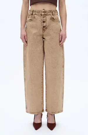 BAYEAS High-rise Barrel Jeans - Khaki