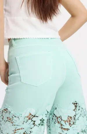 BAYEAS Crystal Embellished Lace Wide-leg Jeans - Mint Green