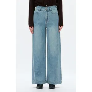 BAYEAS Rhinestone Embellished Wide-leg Jeans - Light Blue