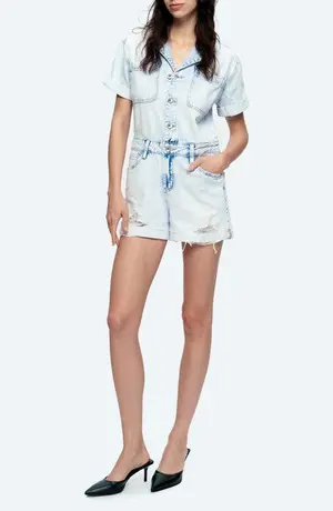 BAYEAS Grace Distressed Denim Romper - Light Sky