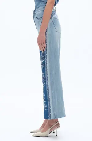 BAYEAS Patchwork Embroidered High-waist Crop Flare Jeans
