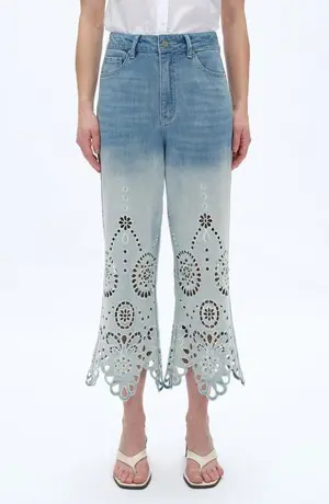 BAYEAS Eyelet High-waist Cropped Wide-leg Jeans