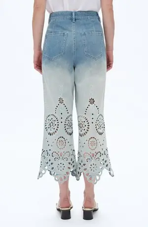 BAYEAS Eyelet High-waist Cropped Wide-leg Jeans