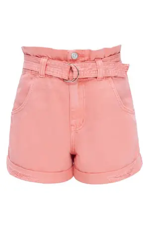 BAYEAS Belted High-waist Denim Shorts - Pink