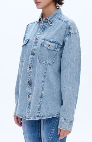 BAYEAS Oversized Denim Button-up Shirt - Light Blue