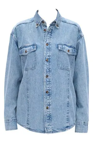 BAYEAS Oversized Denim Button-up Shirt - Light Blue