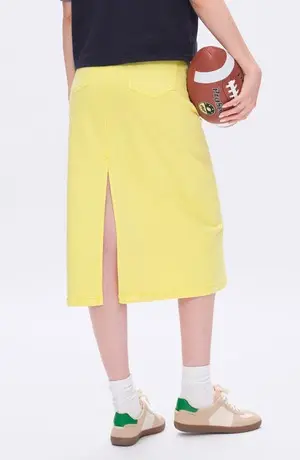 BAYEAS Slit Hem Denim Midi Skirt - Lemon