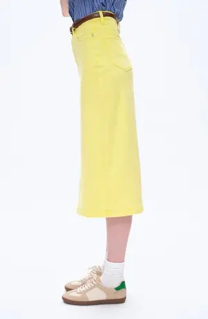 BAYEAS Slit Hem Denim Midi Skirt - Lemon