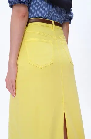 BAYEAS Slit Hem Denim Midi Skirt - Lemon