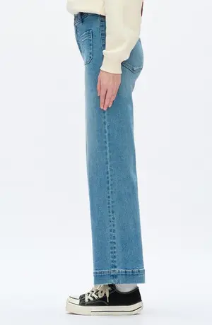 BAYEAS High-waist Wide-leg Jeans With Patch Pockets - Medium Blue
