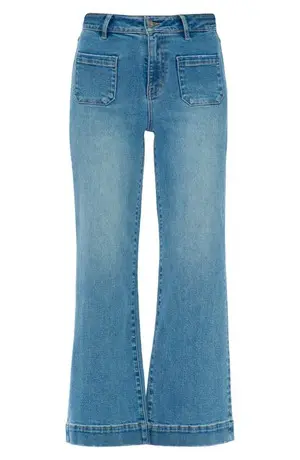 BAYEAS High-waist Wide-leg Jeans With Patch Pockets - Medium Blue
