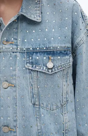 BAYEAS Oversized Rhinestone Denim Trucker Jacket