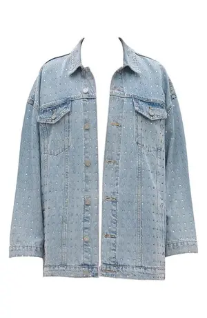 BAYEAS Oversized Rhinestone Denim Trucker Jacket