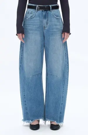 BAYEAS Super High-rise Barrel Jeans - Dark Blue