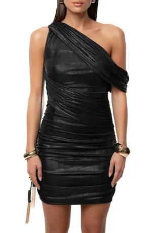 JLUXLABEL Ruched One-shoulder Minidress - Black