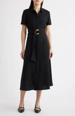 Julia Jordan Belted Midi Shirtdress - Black