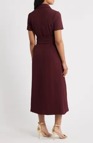 Julia Jordan Belted Midi Shirtdress - Burgundy