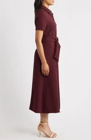 Julia Jordan Belted Midi Shirtdress - Burgundy