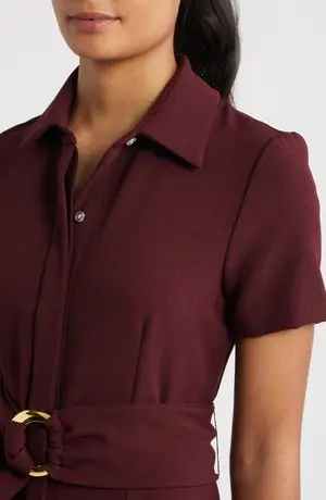Julia Jordan Belted Midi Shirtdress - Burgundy