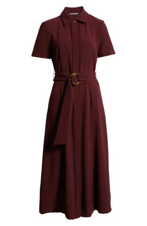 Julia Jordan Belted Midi Shirtdress - Burgundy
