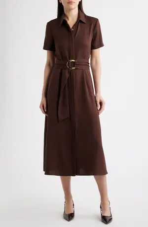 Julia Jordan Belted Midi Shirtdress - Chocolate