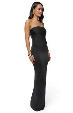 JLUXLABEL Celestial Drift Pleated Strapless Maxi Dress - Black