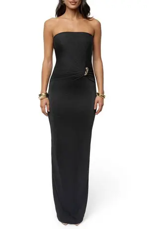 JLUXLABEL Celestial Drift Pleated Strapless Maxi Dress - Black