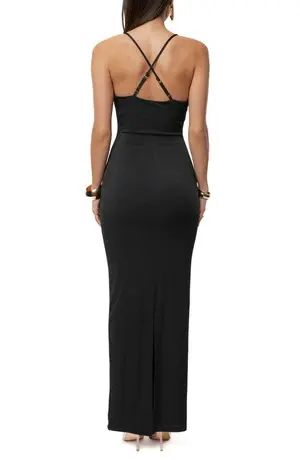 JLUXLABEL Plunge Neck Maxi Dress - Black