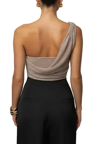 JLUXLABEL Luna Metallic One-shoulder Corset Top