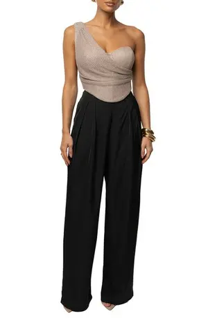 JLUXLABEL Luna Metallic One-shoulder Corset Top